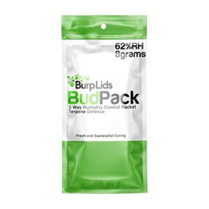 burp lids bud pack | 62% rh 2-way humidity control | size 8g protects up to 1 ounce (30 grams) flower | prevent terpene loss over drying and molding | 12-count resealable bag