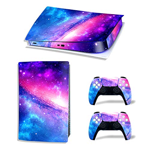 Ps5 Stickers Full Body Vinyl Skin Decal Cover for Playstation 5 Digital Edition Console Controllers (Digital Edition, Pink Starry Sky)