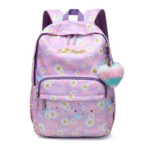 caran·y girls backpack for kid in waterproof elementary large space love decoration starry pattern school bookbag boys girls fit over 6 years old girls book bag（purple）