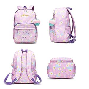 Caran·Y Girls Backpack for Kid in Waterproof Elementary Large space Love decoration Starry Pattern School Bookbag Boys Girls Fit Over 6 Years Old Girls Book Bag（Purple）