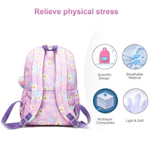 Caran·Y Girls Backpack for Kid in Waterproof Elementary Large space Love decoration Starry Pattern School Bookbag Boys Girls Fit Over 6 Years Old Girls Book Bag（Purple）