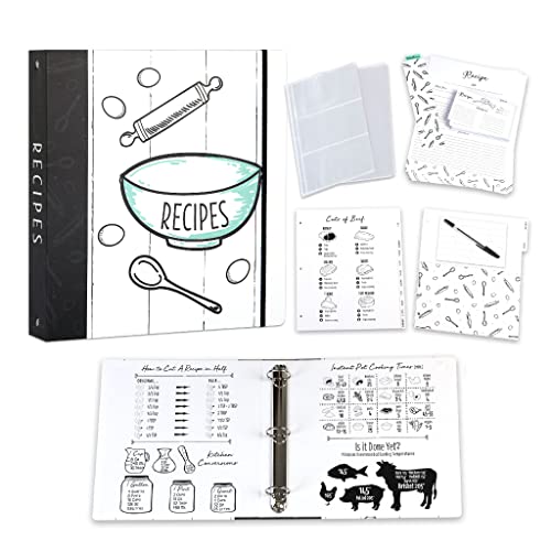 OUTSHINE Recipe Book Binder Set|Farmhouse Recipe Binder 8.5x11 3 Ring Kit with Cards and Dividers|Make Your Own Recipe Book Binder| Blank Recipe Book Organizer|Recipe Book To Write In Your Own Recipes