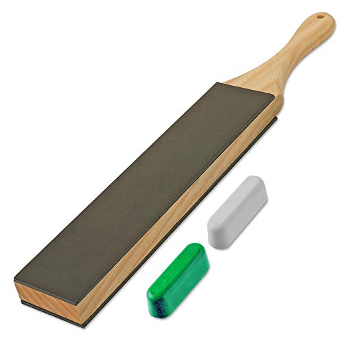 LAVODA Leather Strop for Knife Sharpening with Polishing Compound Paddle Strop Double-sided Strop Kit 14" x 2" Knife Stropping Block for Honing Woodworking Pocket Fnives, Folding knife