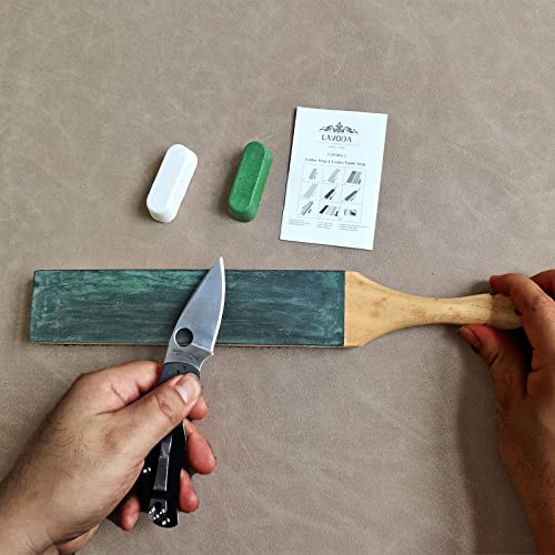 LAVODA Leather Strop for Knife Sharpening with Polishing Compound Paddle Strop Double-sided Strop Kit 14" x 2" Knife Stropping Block for Honing Woodworking Pocket Fnives, Folding knife