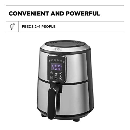 Crux 3QT Digital Air Fryer, Faster Pre-Heat, No-Oil Frying, Fast Healthy Evenly Cooked Meal Every Time, Dishwasher Safe Non Stick Pan and Crisping Tray for Easy Clean Up, Stainless Steel