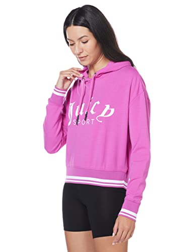 Juicy Couture Women's Cropped Logo Pullover Hoodie, Wild Fuchsia, Large