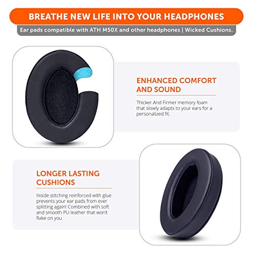 Comfort Style Pack | WC Wicked Cushions Replacement Earpads for ATH M50X - Fits Audio Technica M40X / M50XBT / HyperX Cloud & Cloud 2 / SteelSeries Arctis 3/5 / 7 / 9X & Pro Wireless/Stealth 600