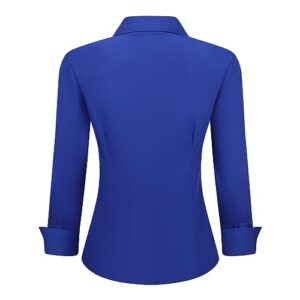 Womens Button Down Shirts Long Sleeve Regular Fit Basic Simple Stretch Work Blouse Royal Blue XXL