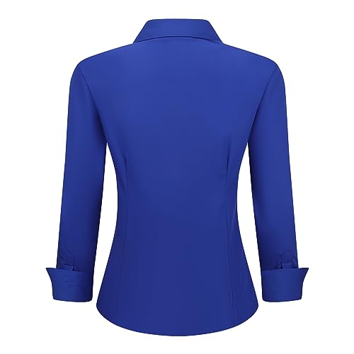 Womens Button Down Shirts Long Sleeve Regular Fit Basic Simple Stretch Work Blouse Royal Blue XXL