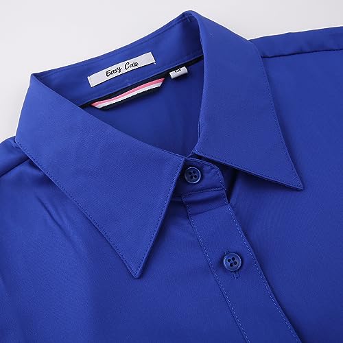 Womens Button Down Shirts Long Sleeve Regular Fit Basic Simple Stretch Work Blouse Royal Blue XXL