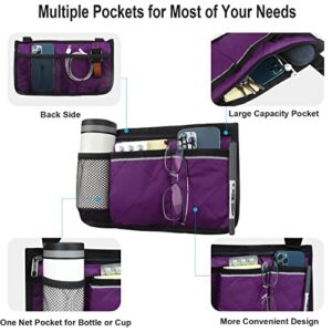 Wheelchair Side Organizer Storage Bag Armrest Pouch with Cup Holder and Reflective Strip, for Most Wheelchairs, Walkers or Rollators (Purple)