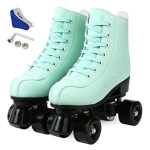 roller skates for women, outdoor high top leather street women skates, adjustable indoor double row skates for beginner adults men girls unisex with carry bag (black wheel,37/us:7)