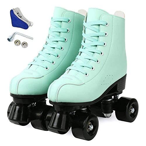 Roller Skates for Women, Outdoor High Top Leather Street Women Skates, Adjustable Indoor Double Row Skates for Beginner Adults Men Girls Unisex with Carry Bag (Black Wheel,37/US:7)