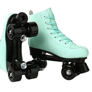 Roller Skates for Women, Outdoor High Top Leather Street Women Skates, Adjustable Indoor Double Row Skates for Beginner Adults Men Girls Unisex with Carry Bag (Black Wheel,37/US:7)