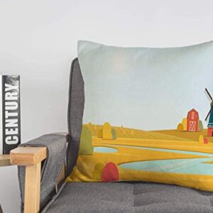 Starosa Throw Pillow Cover Grain Wind Rural Design Summer with Farm Land Landscape Harvest Village Old Windmill Parks Outdoor Soft Linen Decorative Pillows Cushion Cover for Couhc Bed 16x16 Inch