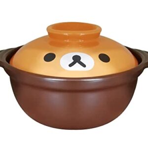 Korean Premium Cartoon Pattern Ceramic Brown Casserole Clay Pot with Lid,For Cooking Hot Pot Dolsot Bibimbap and Soup (9in,64oz)