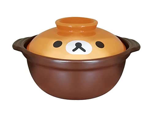 Korean Premium Cartoon Pattern Ceramic Brown Casserole Clay Pot with Lid,For Cooking Hot Pot Dolsot Bibimbap and Soup (9in,64oz)