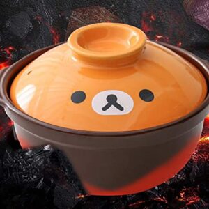 Korean Premium Cartoon Pattern Ceramic Brown Casserole Clay Pot with Lid,For Cooking Hot Pot Dolsot Bibimbap and Soup (9in,64oz)