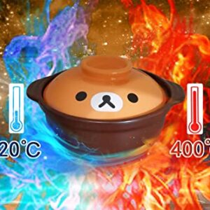 Korean Premium Cartoon Pattern Ceramic Brown Casserole Clay Pot with Lid,For Cooking Hot Pot Dolsot Bibimbap and Soup (9in,64oz)