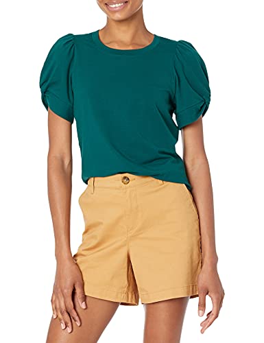 Amazon Essentials Women's Classic-Fit Twist Sleeve Crewneck T-Shirt, Forest Green, X-Large