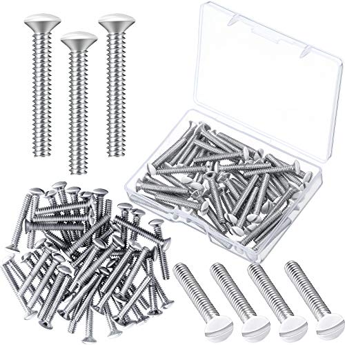 120 Pieces White Wall Plate Screws, 1 Inch Long Slotted 6-32 Threads Switch Cover Screws Oval Head Milled Slot Screws Wall Panel Replacement Screws for Wall Panels Light Switch Panels