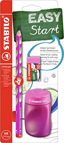 STABILO EASYgraph School Set Right Handed Pink EASYgraph Pencil + EASYsharpener + EASYeraser