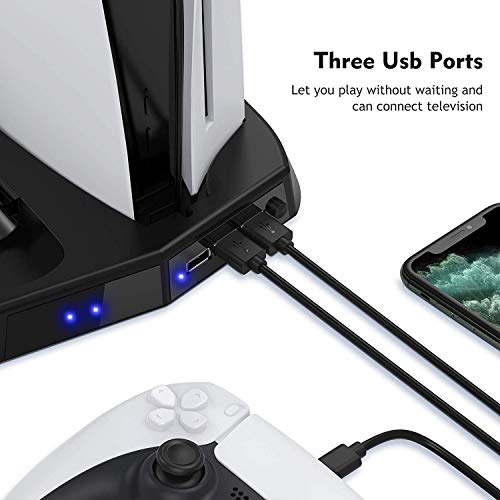 Vertical Stand with Cooling Fan for Playstation 5 and PS5 Digital Edition, Dual Controller Charging Station Horizontal Organizer with 3 USB Hub for DualSense 5…