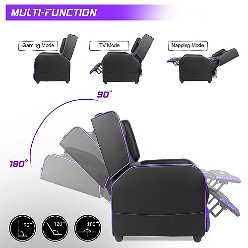 BOSSIN Gaming Recliner Chair for Adults 400lbs Racing Style Sofa Big and Tall PU Leather Recliner Seating Modern Ergonomic Lounge Recliner Chair Comfortable Home Movie Theater for Living Room(Purple)