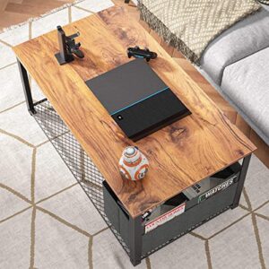 CubiCubi 40.8" x 22.8" Coffee Table with Moveable Storage Box for Living Room, Wood Look Accent Furniture with Metal Frame, Easy Assembly, Deep Brown