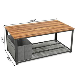 CubiCubi 40.8" x 22.8" Coffee Table with Moveable Storage Box for Living Room, Wood Look Accent Furniture with Metal Frame, Easy Assembly, Deep Brown