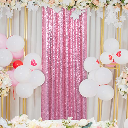 Sequin Backdrop 2FTx7FT Pink Gold Glitter Sequin Backdrop Curtain Fuchsia Pink Sequence Backdrop Photography Backdrop for Wedding Birthday Baby Shower Shimmer Wall Background(2FTx7FT, Pink Gold)