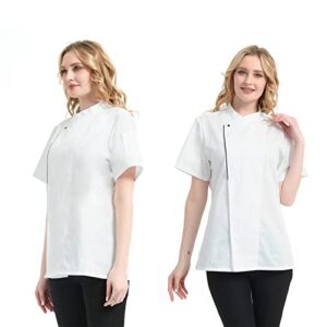 TOPTIE Women's Chef Coat with Contrast Piping Short Sleeve Chef Jacket White