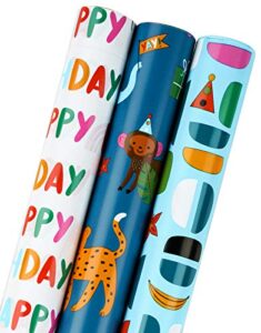 maypluss birthday wrapping paper roll - mini roll - 17 inch x 120 inch per roll - animal printed printed design (42.3 sq.ft.ttl)