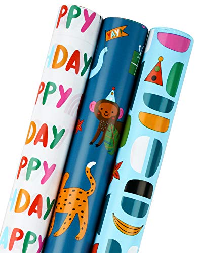 MAYPLUSS Birthday Wrapping Paper Roll - Mini Roll - 17 inch X 120 inch Per roll - Animal printed printed Design (42.3 sq.ft.ttl)