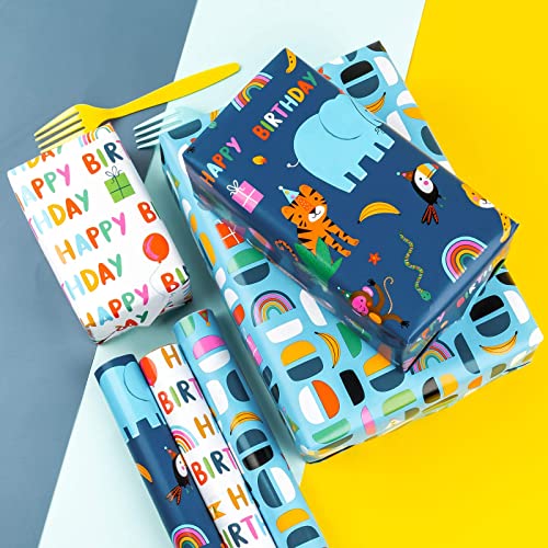 MAYPLUSS Birthday Wrapping Paper Roll - Mini Roll - 17 inch X 120 inch Per roll - Animal printed printed Design (42.3 sq.ft.ttl)