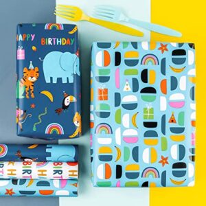 MAYPLUSS Birthday Wrapping Paper Roll - Mini Roll - 17 inch X 120 inch Per roll - Animal printed printed Design (42.3 sq.ft.ttl)