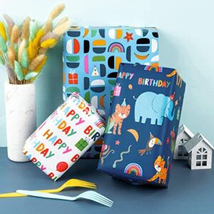 MAYPLUSS Birthday Wrapping Paper Roll - Mini Roll - 17 inch X 120 inch Per roll - Animal printed printed Design (42.3 sq.ft.ttl)