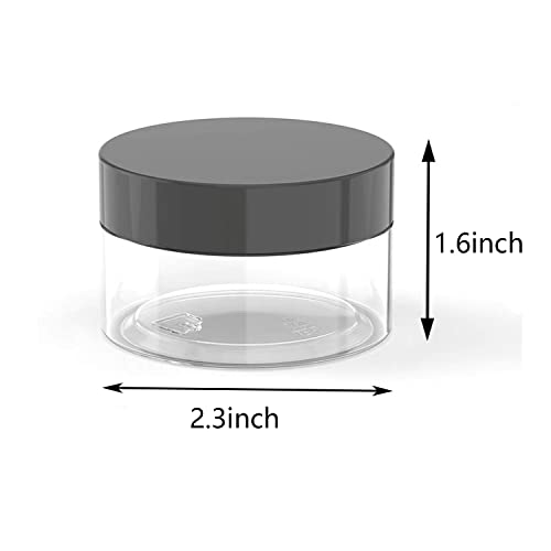 2oz Plastic Cosmetic Jars Leak Proof Clear Container with Black Lid for Cream, Lotion, Powder, ointment, Beauty Products etc, 6 Pcs.