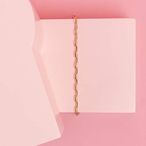 PAVOI 14K Gold Plated Paperclip/Curb/Figaro Chain Adjustable Bracelet for Women (Paperclip, Yellow Gold Plated)