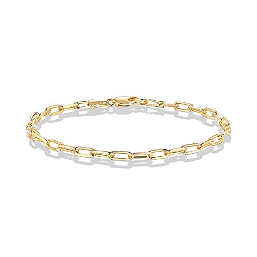 PAVOI 14K Gold Plated Paperclip/Curb/Figaro Chain Adjustable Bracelet for Women (Paperclip, Yellow Gold Plated)