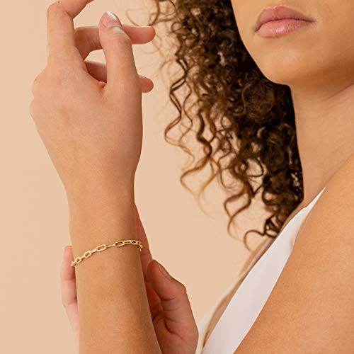 PAVOI 14K Gold Plated Paperclip/Curb/Figaro Chain Adjustable Bracelet for Women (Paperclip, Yellow Gold Plated)