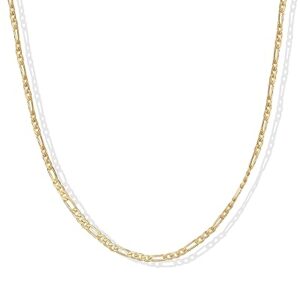 PAVOI 14K Gold Plated Curb Paperclip Box Sphere Bead Snake and Figaro Chain Adjustable Necklace (Figaro-M, Yellow Gold Plated)