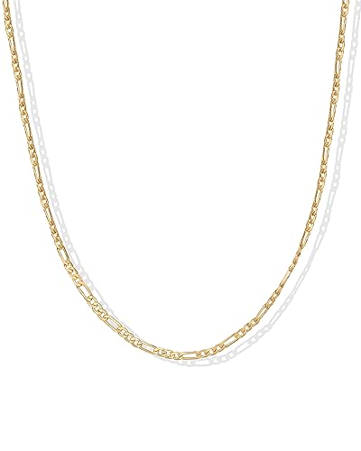 PAVOI 14K Gold Plated Curb Paperclip Box Sphere Bead Snake and Figaro Chain Adjustable Necklace (Figaro-M, Yellow Gold Plated)