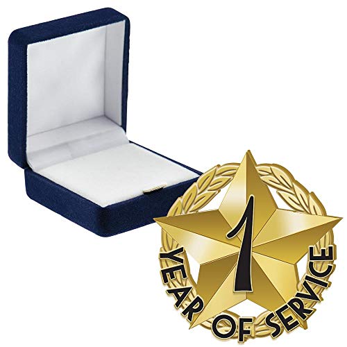 Crown Awards 1 Year of Service Pins, 1 Year of Service Pin with Blue Velvet Presentation Case, 30 Pack, Prime