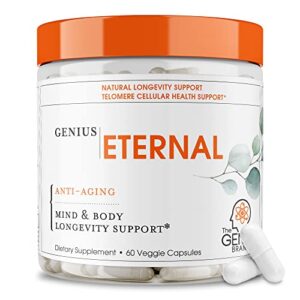 genius eternal, anti-aging supplement - telomere capsules - nrf2 nadh activator supplements, stem cell support for longevity, cellular energy, metabolism & repair