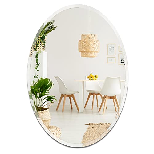 Villacola Oval Bathroom Mirror for Wall 24x36 Inch Beveled Edge Frameless Mirror in Entryway Washroom Living Room