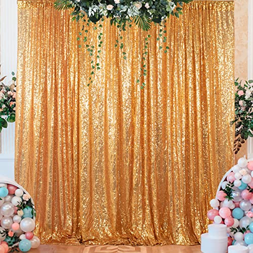 Sequin Backdrop 8x8ft Sequin Curtain Backdrop Gold Sequin Curtains Panel Wedding Backdrop Curtains Glitter Backdrops for Photography (8FTx8FT, Gold)