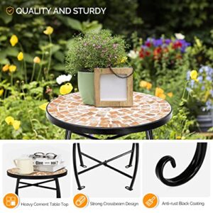 VINGLI Mosaic Outdoor Side Table, 14" Round End Table, Accent Table, Plant Stand Ideal for Pool Side, Porch, Patio, Deck or Sofa Side, Glass Top Black Iron, Golden Yard