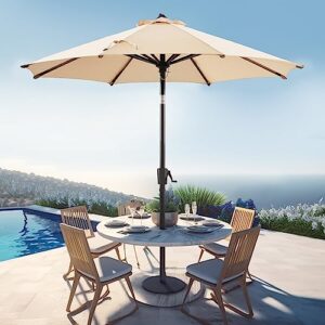 bluu maple olefin 9 ft patio market umbrella outdoor table umbrellas, 3-year color fastness olefin canopy, market center umbrellas with 8 strudy ribs & push button tilt for garden, lawn & pool (beige)