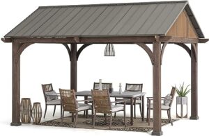 sunjoy 12 x 14 ft. hardtop gazebo premium brown cedar wood frame gable roof gazebo with ceiling hook by summercove